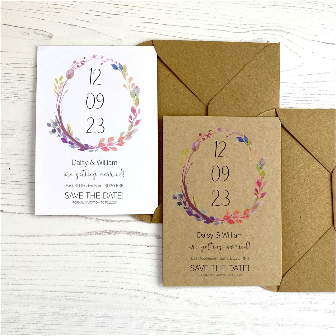 Wildflower Boho Save the Date Cards Colourful Floral Wedding Invites ...