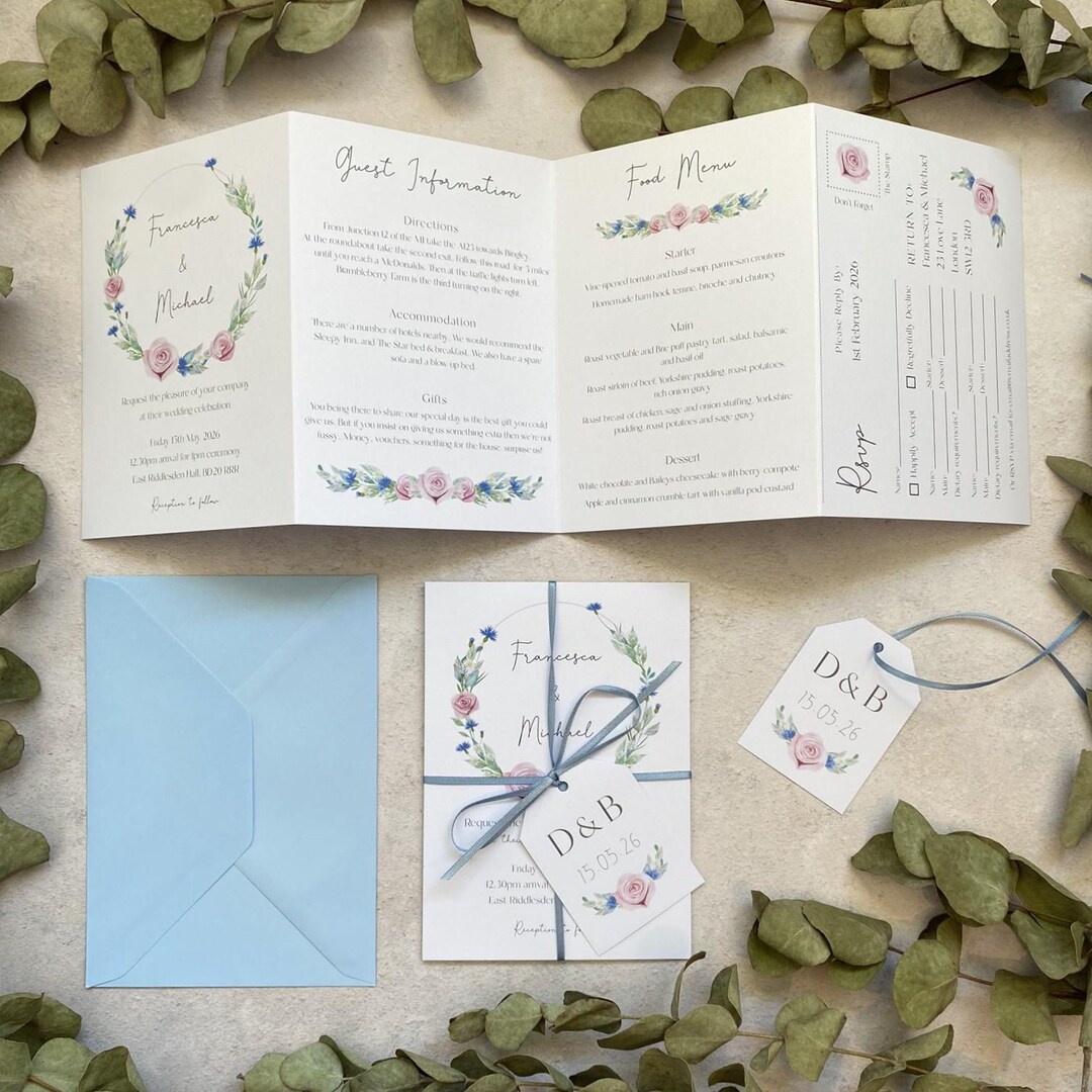 Floral Wedding Invitation Set With Daisies & Cornflowers | Spring ...
