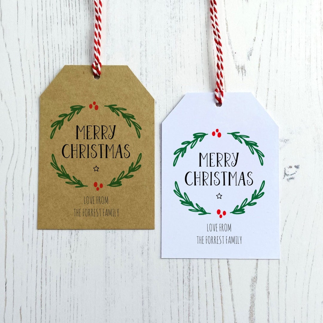 Personalised Christmas Gift Tag Pack, Christmas Wreath Tag, Eco ...