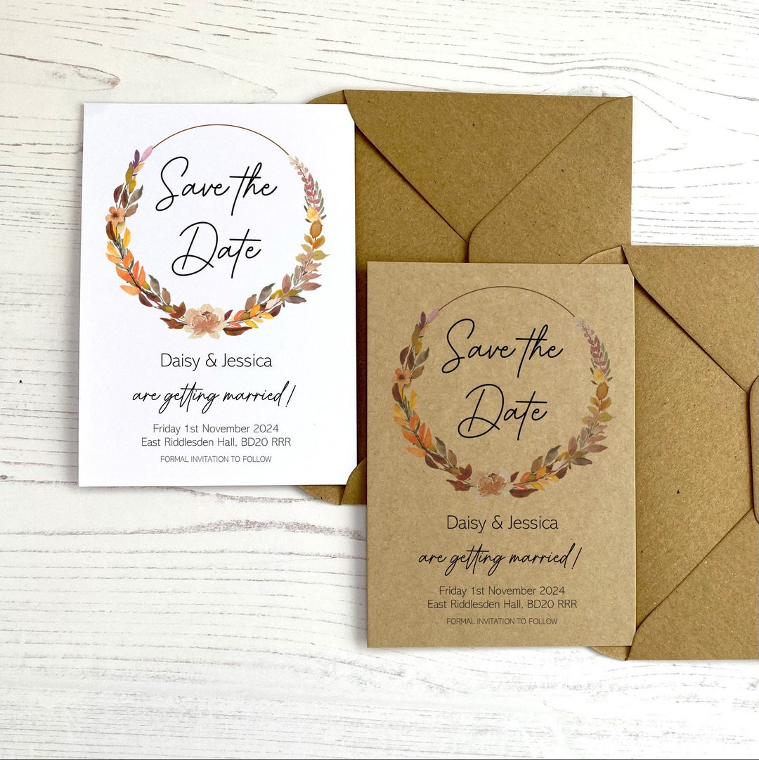 Autumn Boho Save the Date Cards / Rustic Autumnal Save the Dates / Boho ...