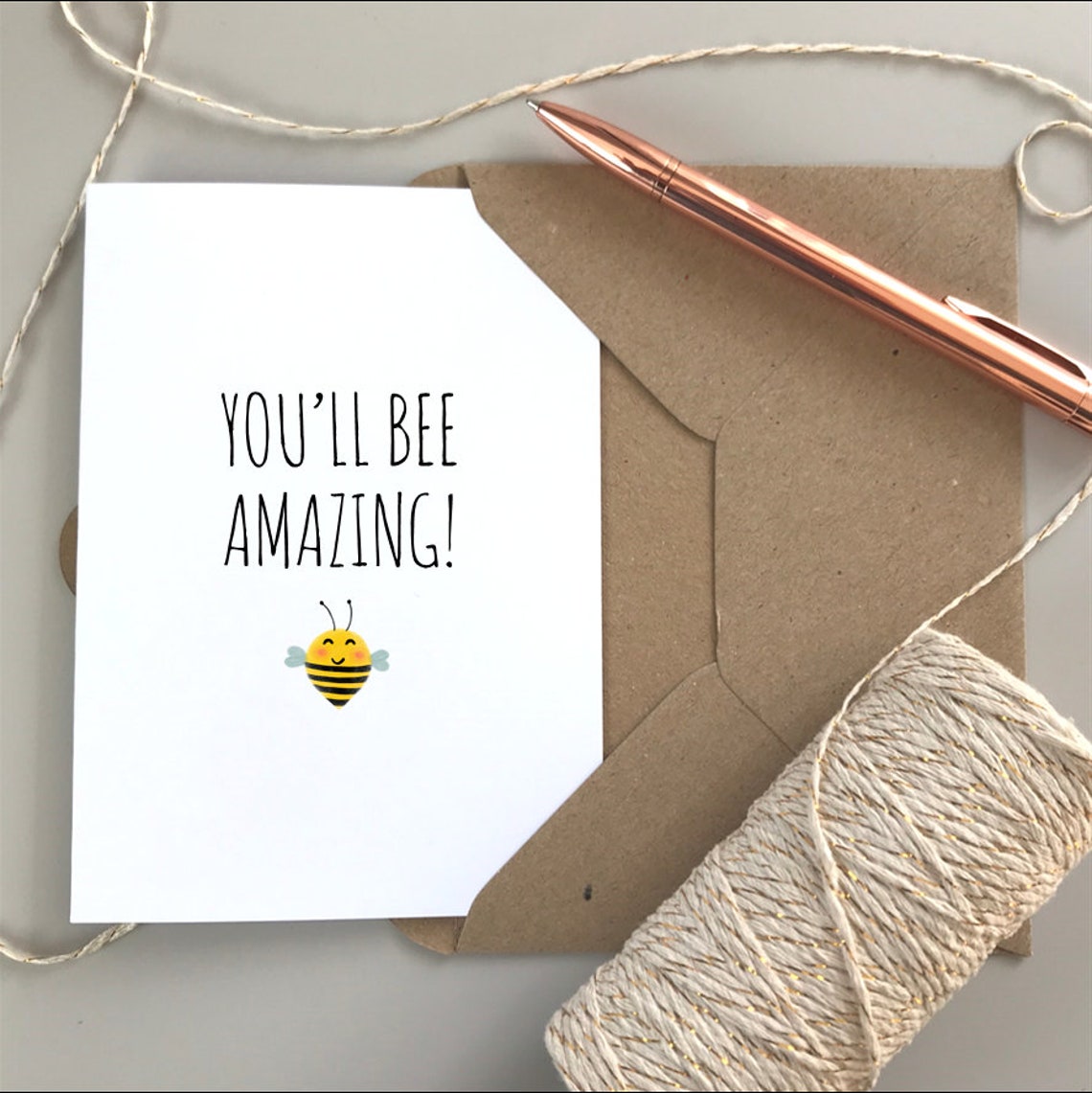 You'll Bee Amazing Good Luck Card / Rustic Bumble Bee | Etsy