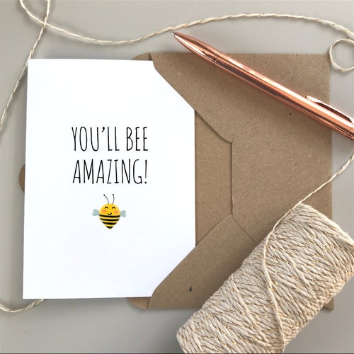 You'll Bee Amazing Good Luck Card / Rustic Bumble Bee - Etsy