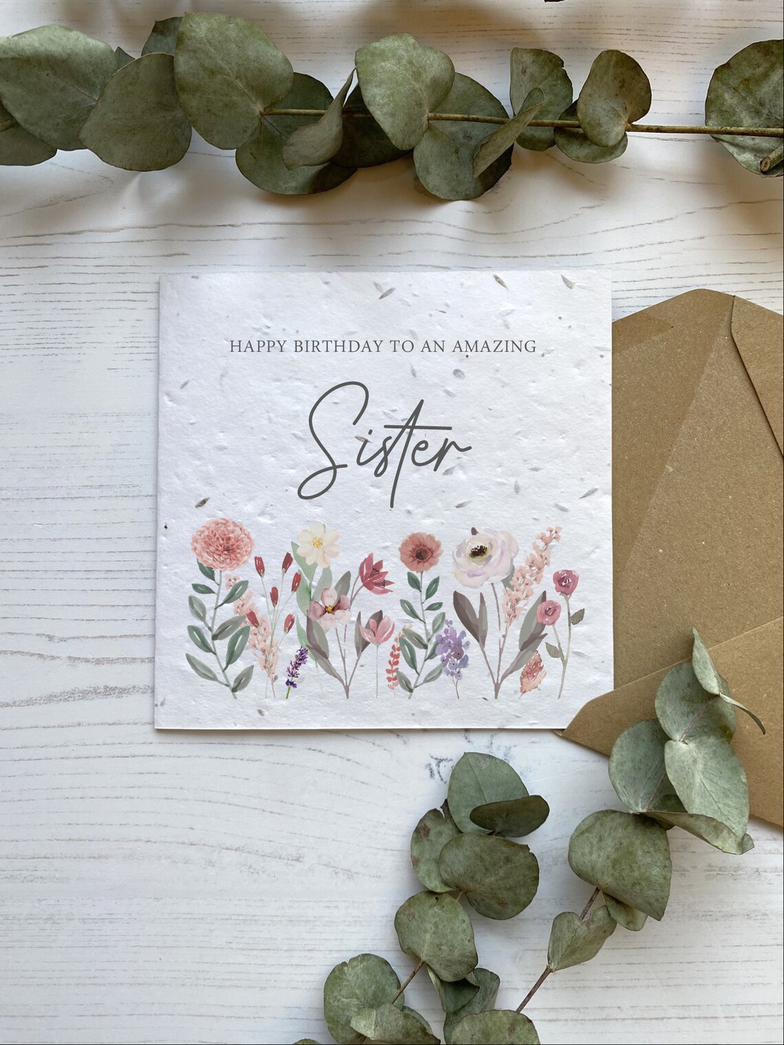 Sister Birthday Card - Pretty Floral Greeting Card - Plantable Seed ...
