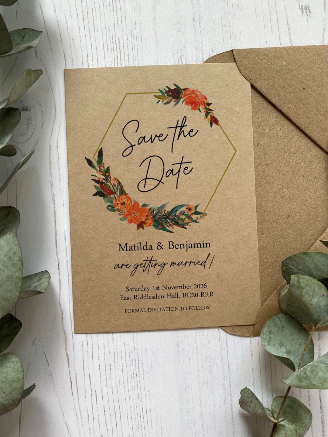 Burnt Orange Save the Dates | Autumn Wedding Invites | Rustic Save the ...