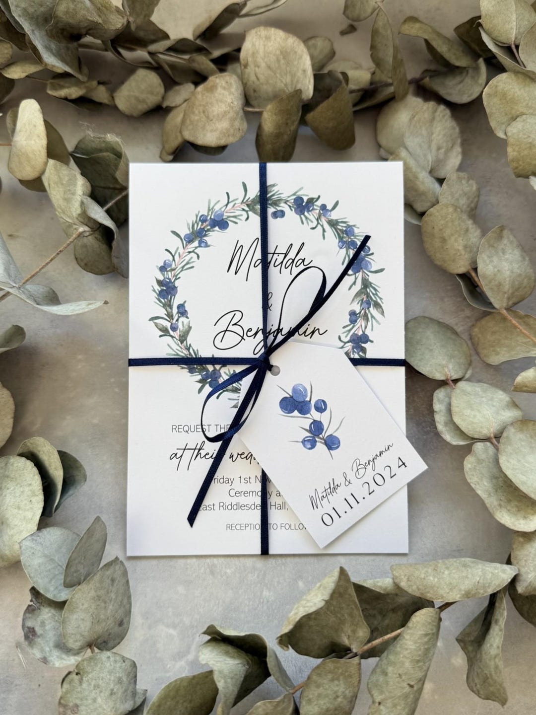Dusty Blue Berry Wedding Invitation Set | Rustic Winter Wedding ...