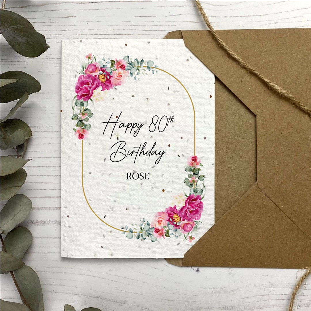 Personalised 80th Birthday Card Eightieth Birthday Gift Hot Pink Peony ...