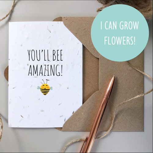 You'll Bee Amazing Good Luck Card / Rustic Bumble Bee - Etsy