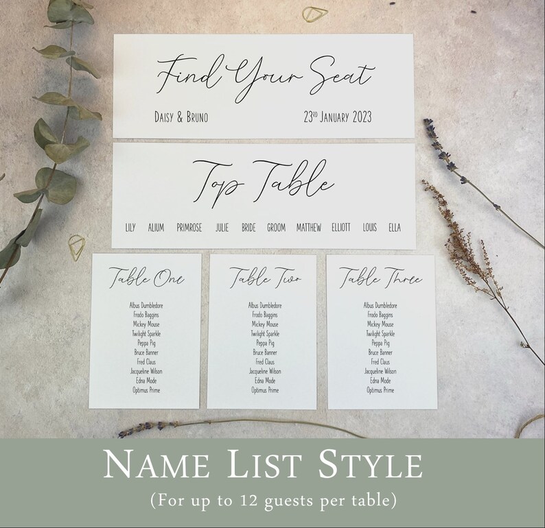 Minimal Wedding Table Plan Cards | Simple Wedding Seating Plan ...