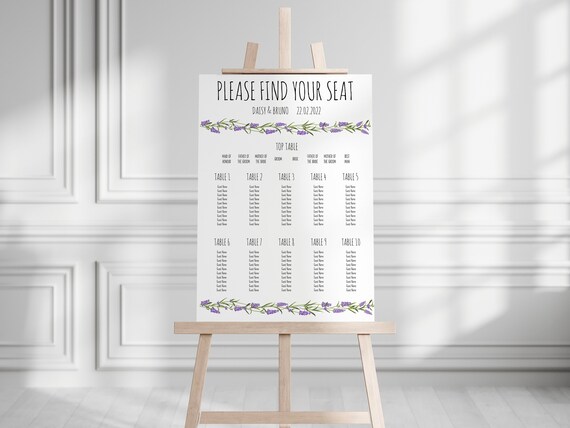 A1/A2 Lavender Table Plan Rustic Wedding Breakfast Seating - Etsy