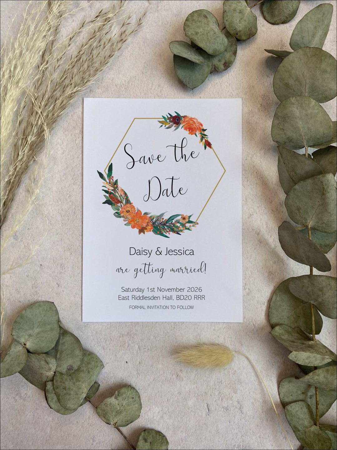 Burnt Orange Save the Dates | Autumn Wedding Invites | Rustic Save the ...