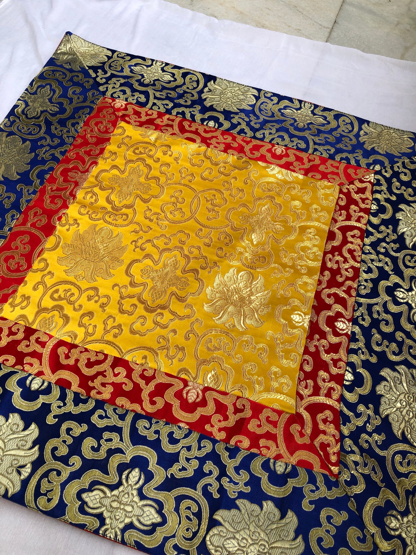 Tibetan Buddhist Silk Brocade Yellow Shrine Lotus Design Table - Etsy