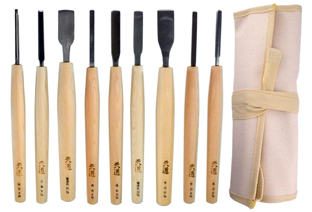 Michihamono 9 Tool Wood Carving Set, HSS Bladed Flat Chisels, V Gouges ...