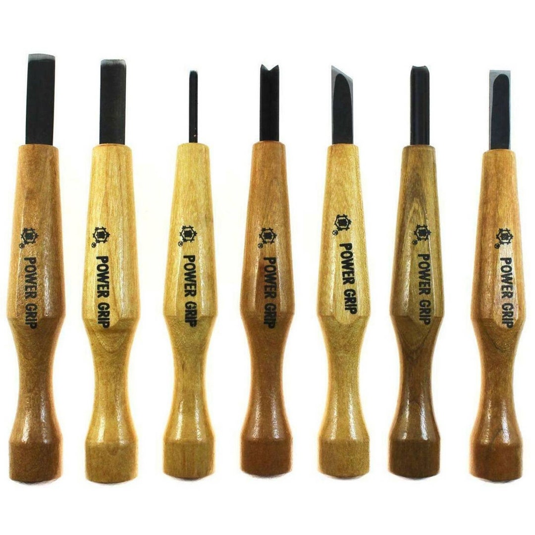 Mikisyo Power Grip Woodcarving 7-piece Set Left Handed Gouges & Chisels ...