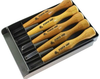 Mikisyo Power Grip Woodcarving 7-piece Set Left Handed Gouges & Chisels ...