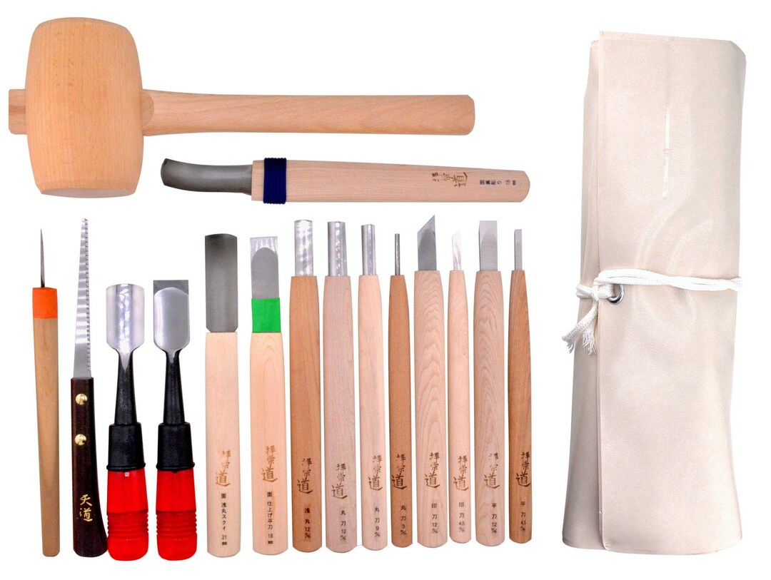 Michihamono 16 Tool Wood Carving Kit With U Gouge, V Gouge, Flat Chisel ...