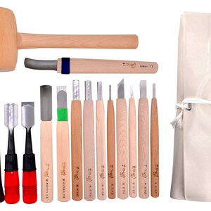 Michihamono 16 Tool Wood Carving Kit With U Gouge, V Gouge, Flat Chisel ...