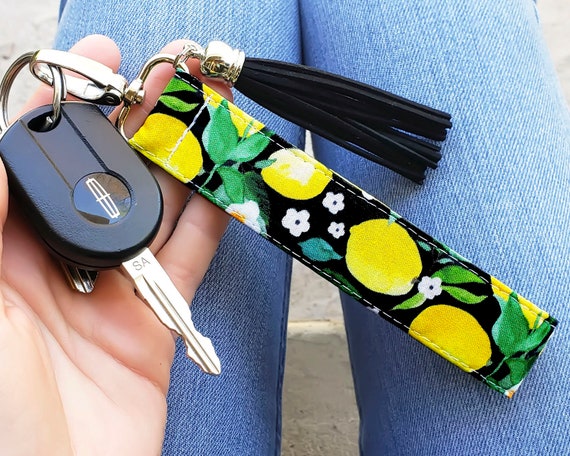 Lemon Keychain Wristlet Lemon Floral Key Fob Lemon Floral - Etsy
