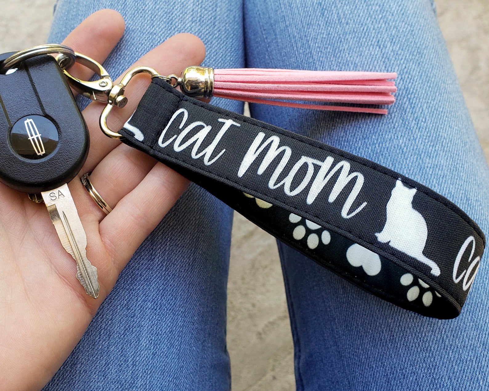 Cat Key Fob Wristlet Cat Keychain Bracelet Cat Mom - Etsy