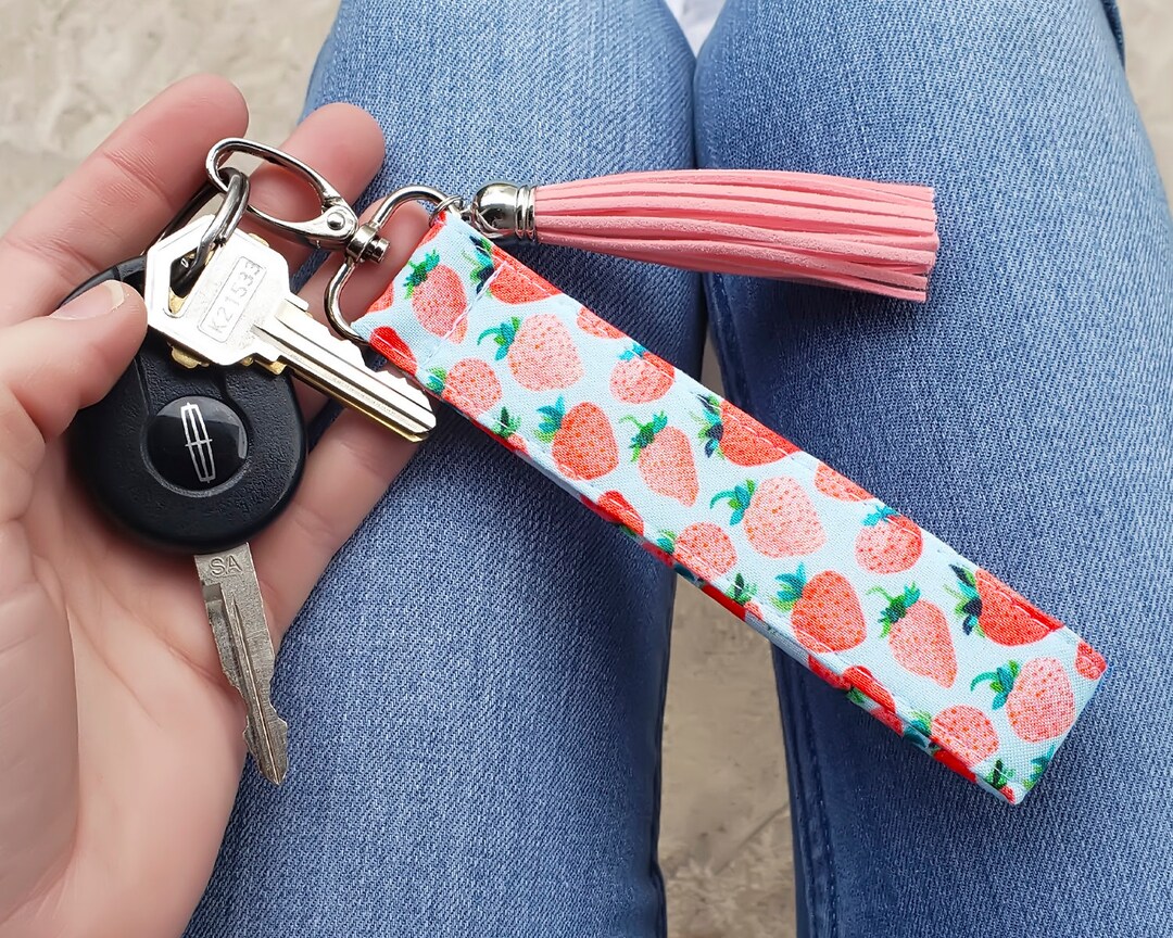 Strawberry Keychain Wristlet | Cute Key Fob | Strawberry Lanyard for ...