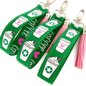 Coffee Keychain Wristlet | Coffee Key Fob Wristlet Lanyard | Teacher ...