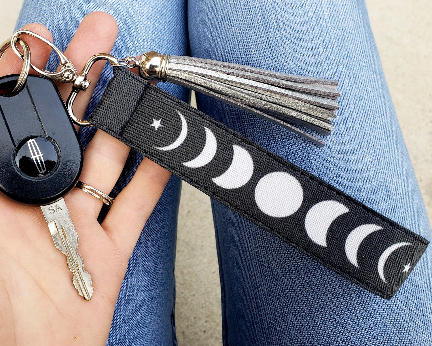 Moon Keychain Wristlet Moon Phase Key Fob Witchy Things | Etsy