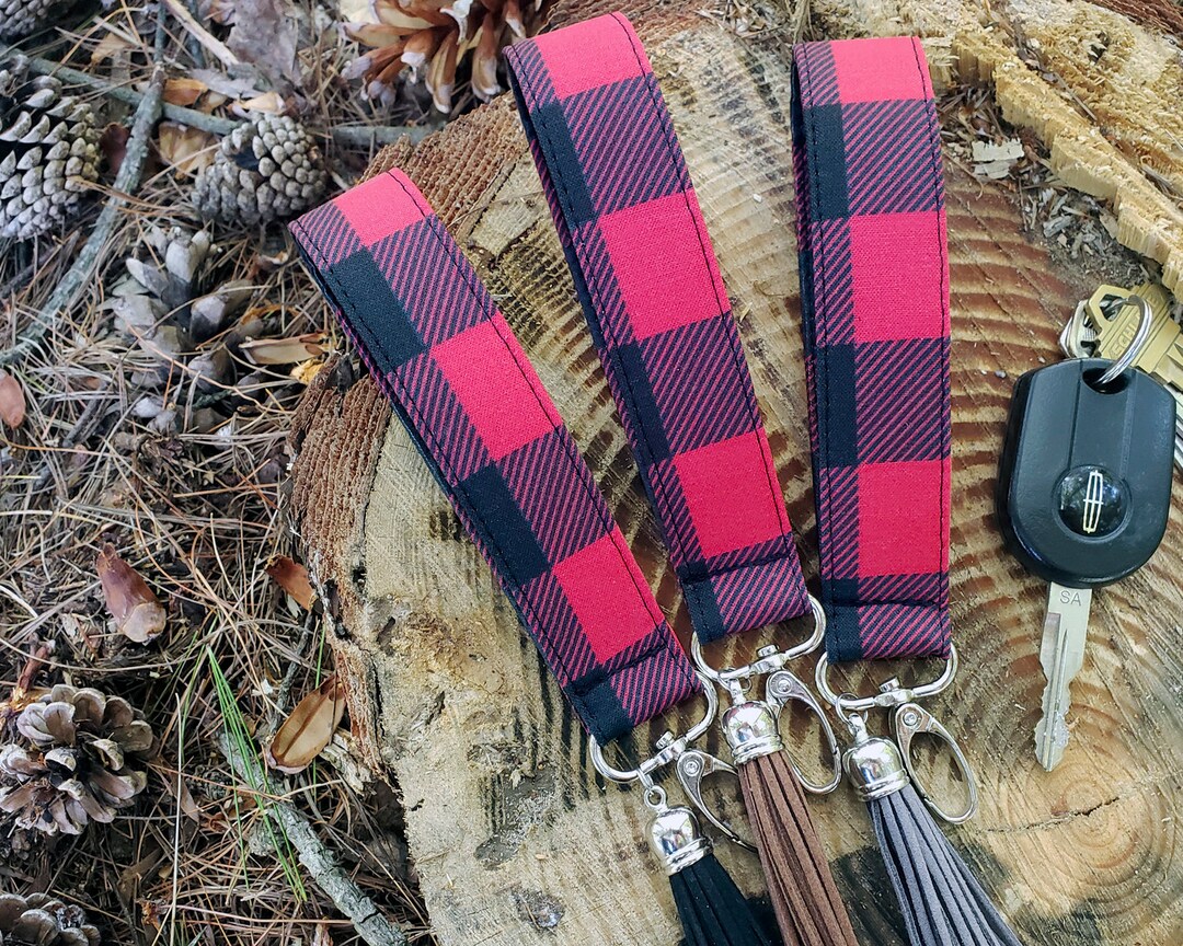 Red Buffalo Plaid Keychain Wristlet | Plaid Key Fob | Outdoorsy Gift ...