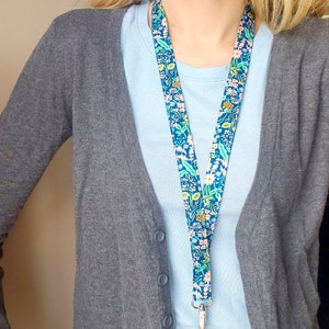 Blue Floral Lanyard With ID Holder | Gift for Teacher Lanyard | Cute ...