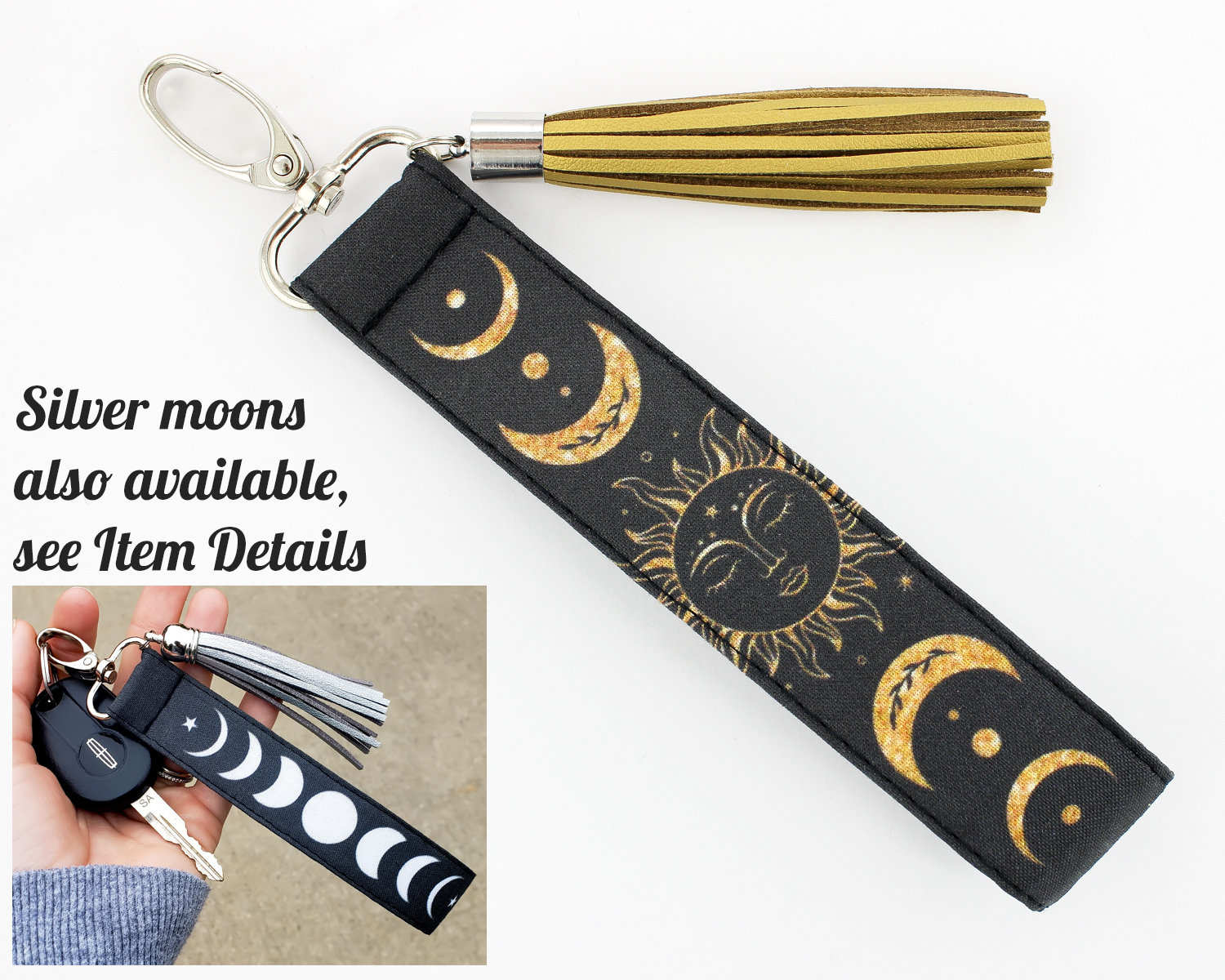 Moon Keychain Wristlet Sun and Stars Wristlet Keychain Car | Etsy