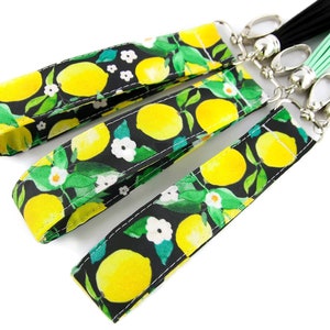 Lemon Keychain Wristlet | Lemon Floral Key Fob | Lemon Floral Lanyard ...