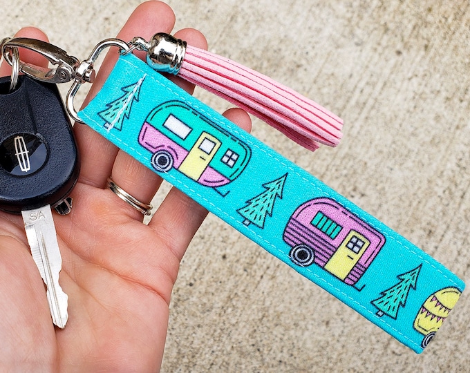 Happy Camper Keychain Wristlet RV Accessories Travel Trailer Keychain ...