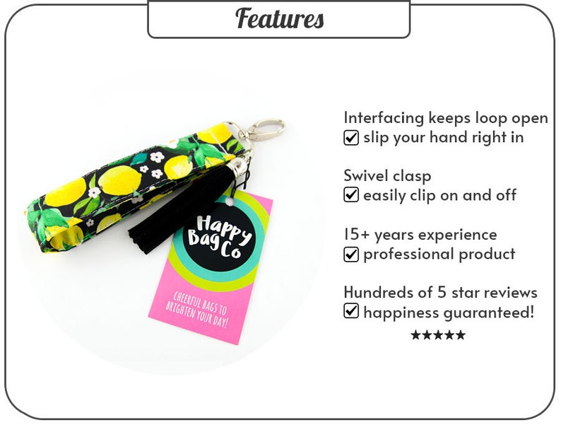 Lemon Keychain Wristlet Lemon Floral Key Fob Lemon Floral - Etsy