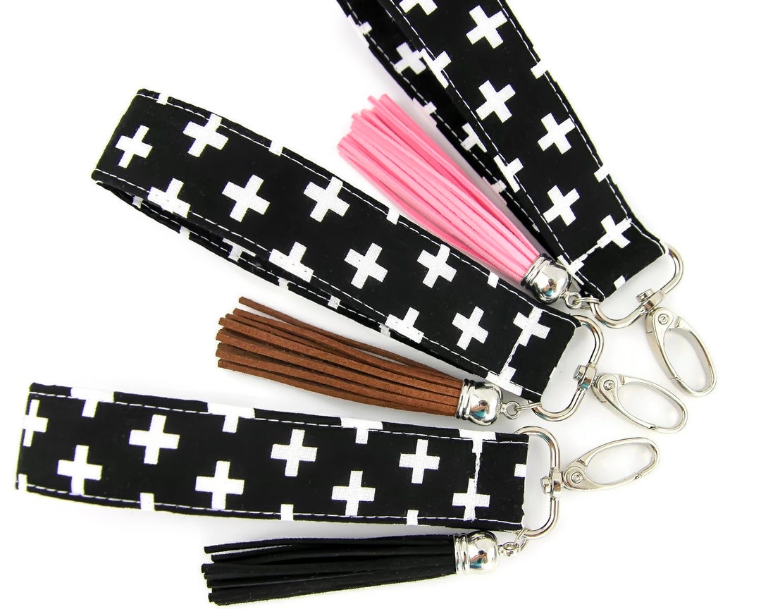 Black and White Keychain Wristlet | Black Key Fob Wristlet ...