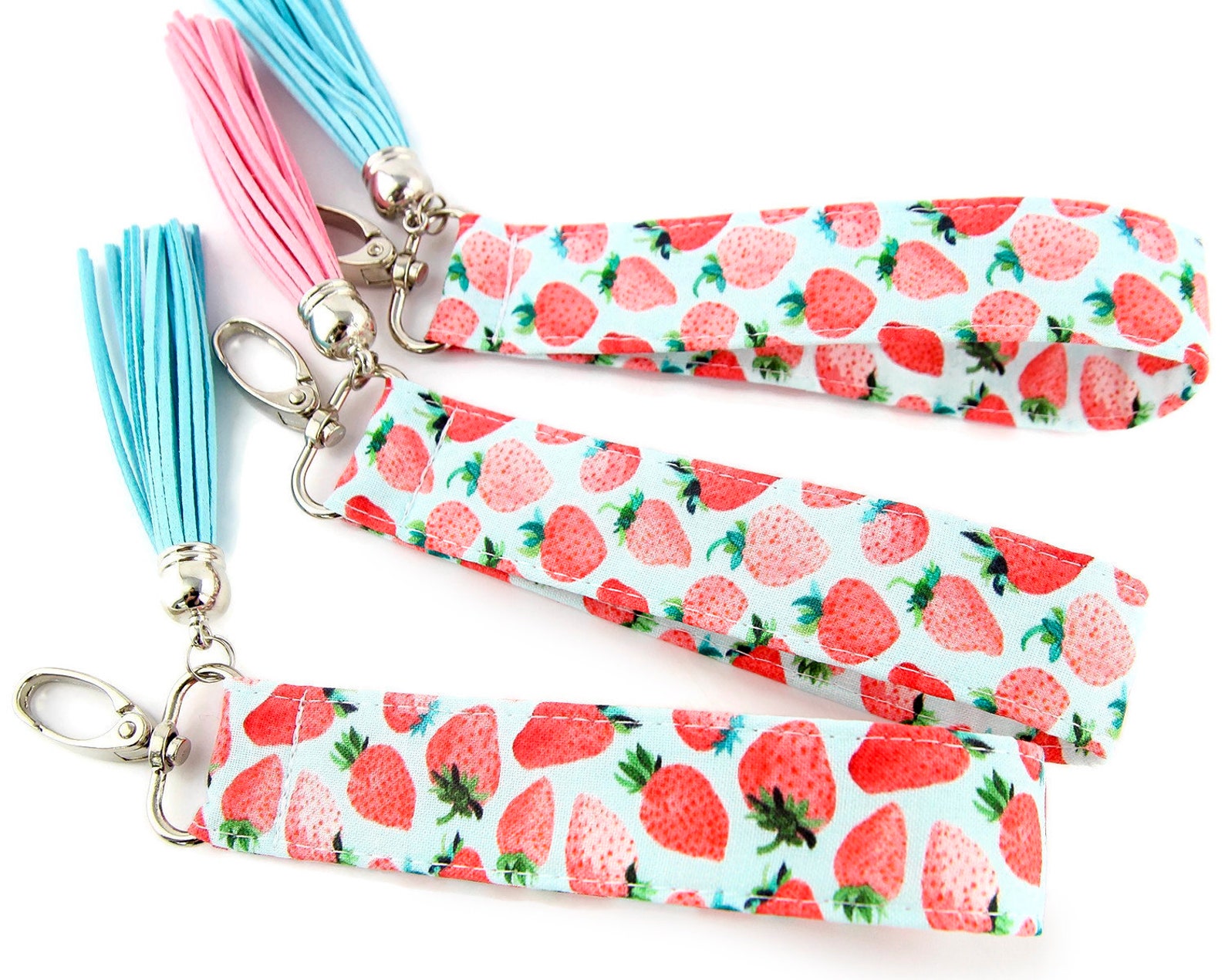 Strawberry Keychain Wristlet Cute Key Fob Strawberry - Etsy