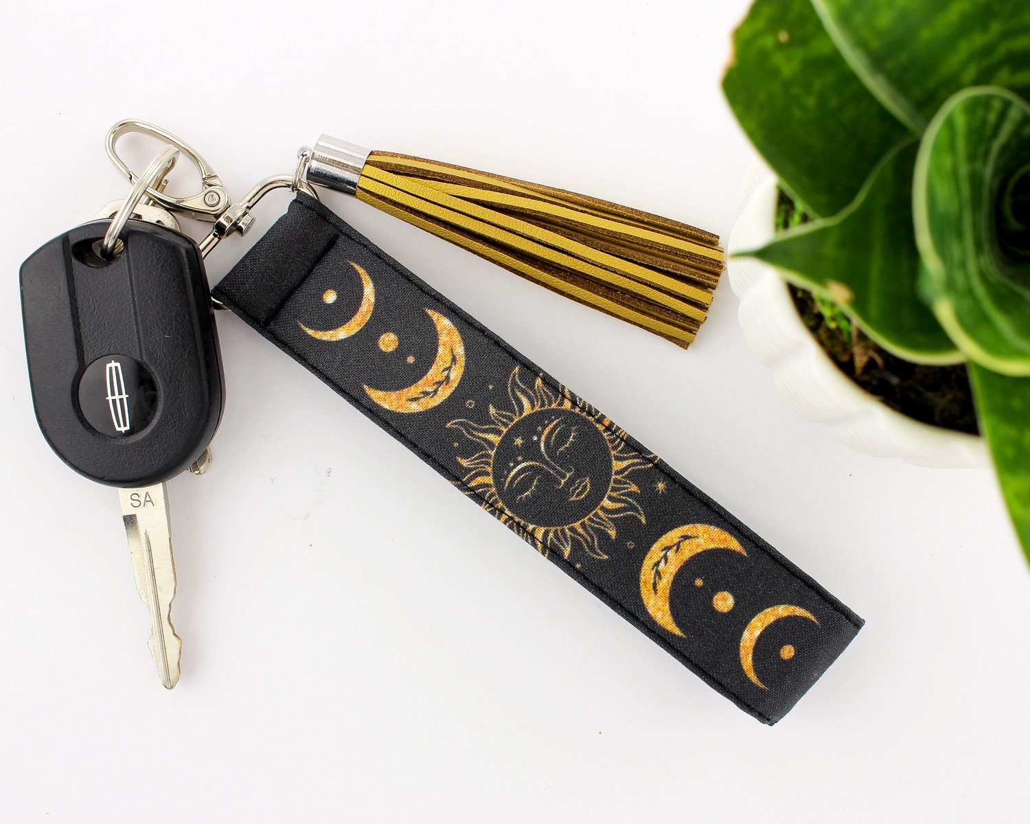 Moon Keychain Wristlet Sun and Stars Wristlet Keychain Car | Etsy