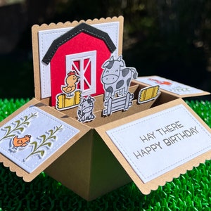 Farm Animals Card in a Box, Farm Pop up Card Box, Birthday Card, Card ...