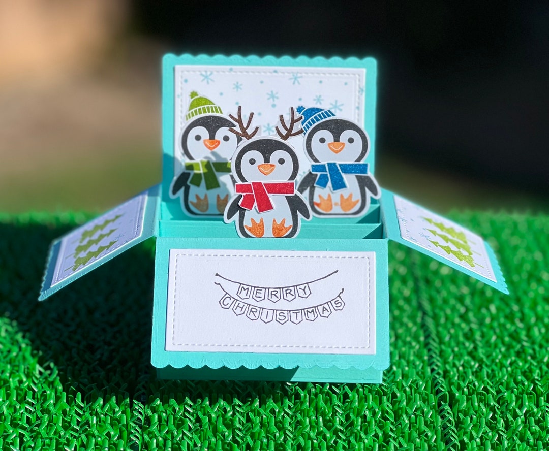 Penguins Card Pop up Card, 3D Card, Card in a Box, Christmas Card ...