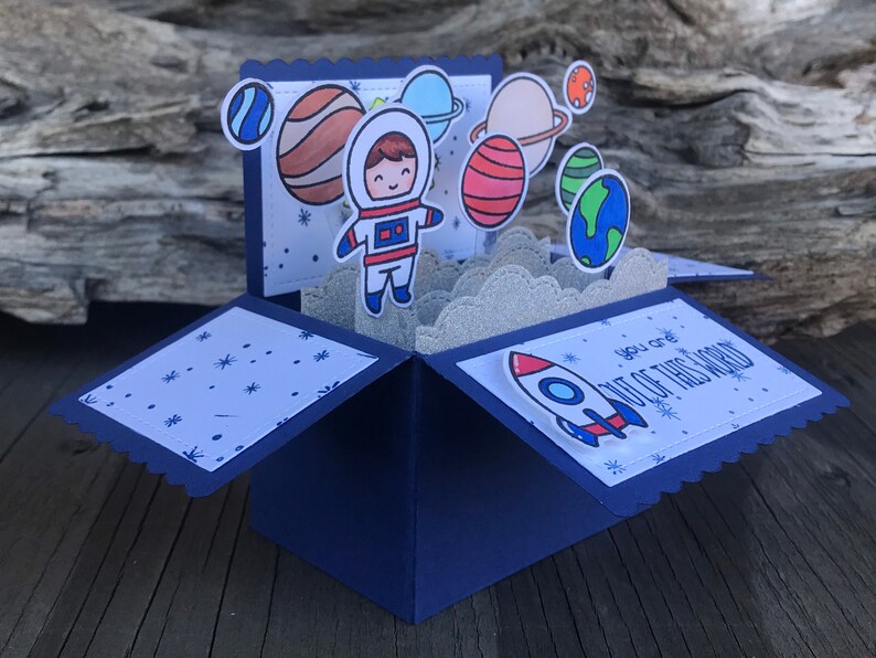 Space Card in a Box Pop up Card Planet Card Astronaut Pop | Etsy