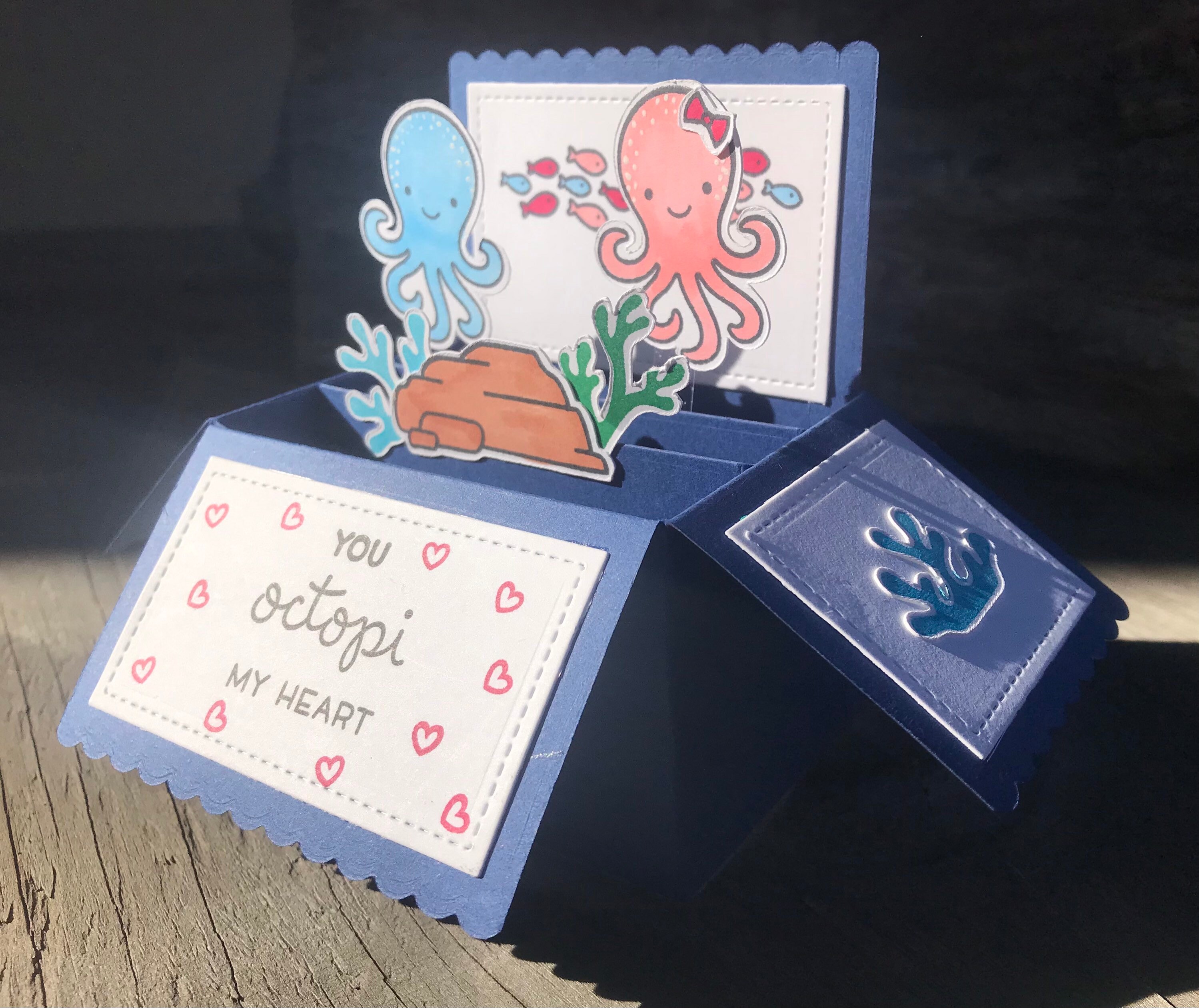 Valentines Cards Sea Creatures Folds Flat to Mail Whale Octopus Crab ...