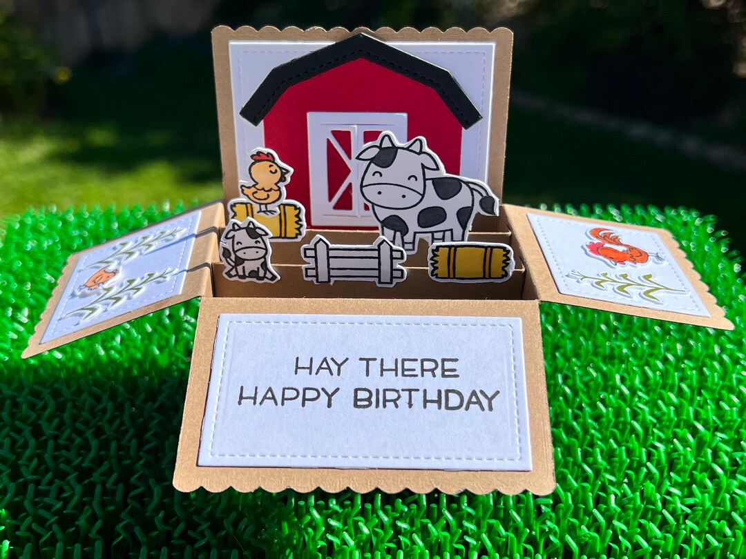 Farm Animals Card in a Box, Farm Pop up Card Box, Birthday Card, Card ...