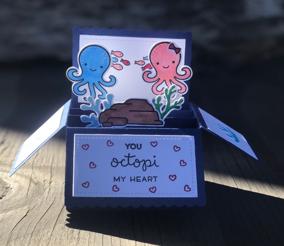 Valentines Cards Sea Creatures Folds Flat to Mail Whale Octopus Crab ...