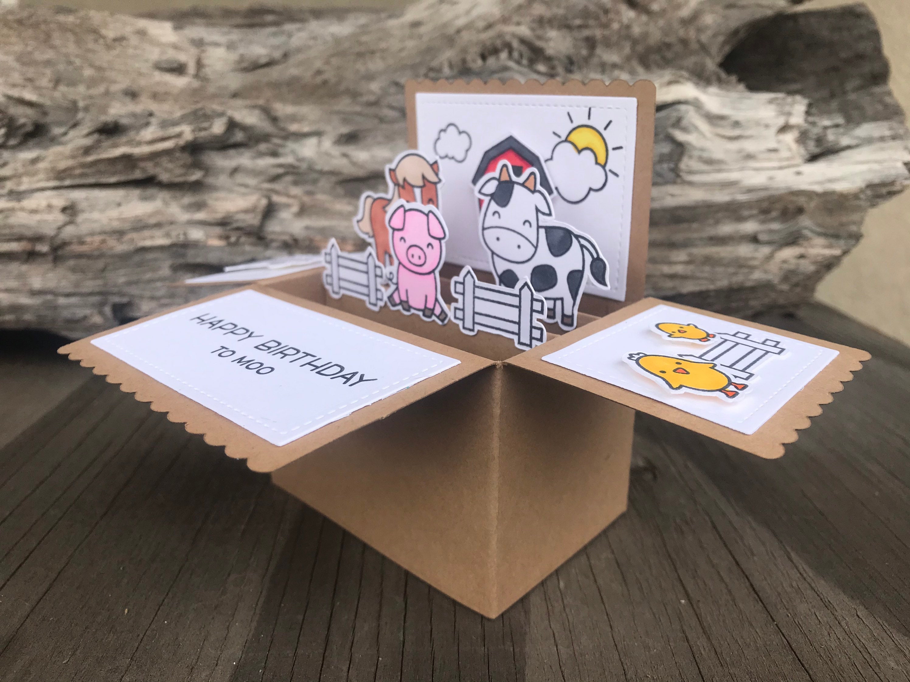 Farm Animals Card in a Box Farm Pop up Card Box Birthday - Etsy