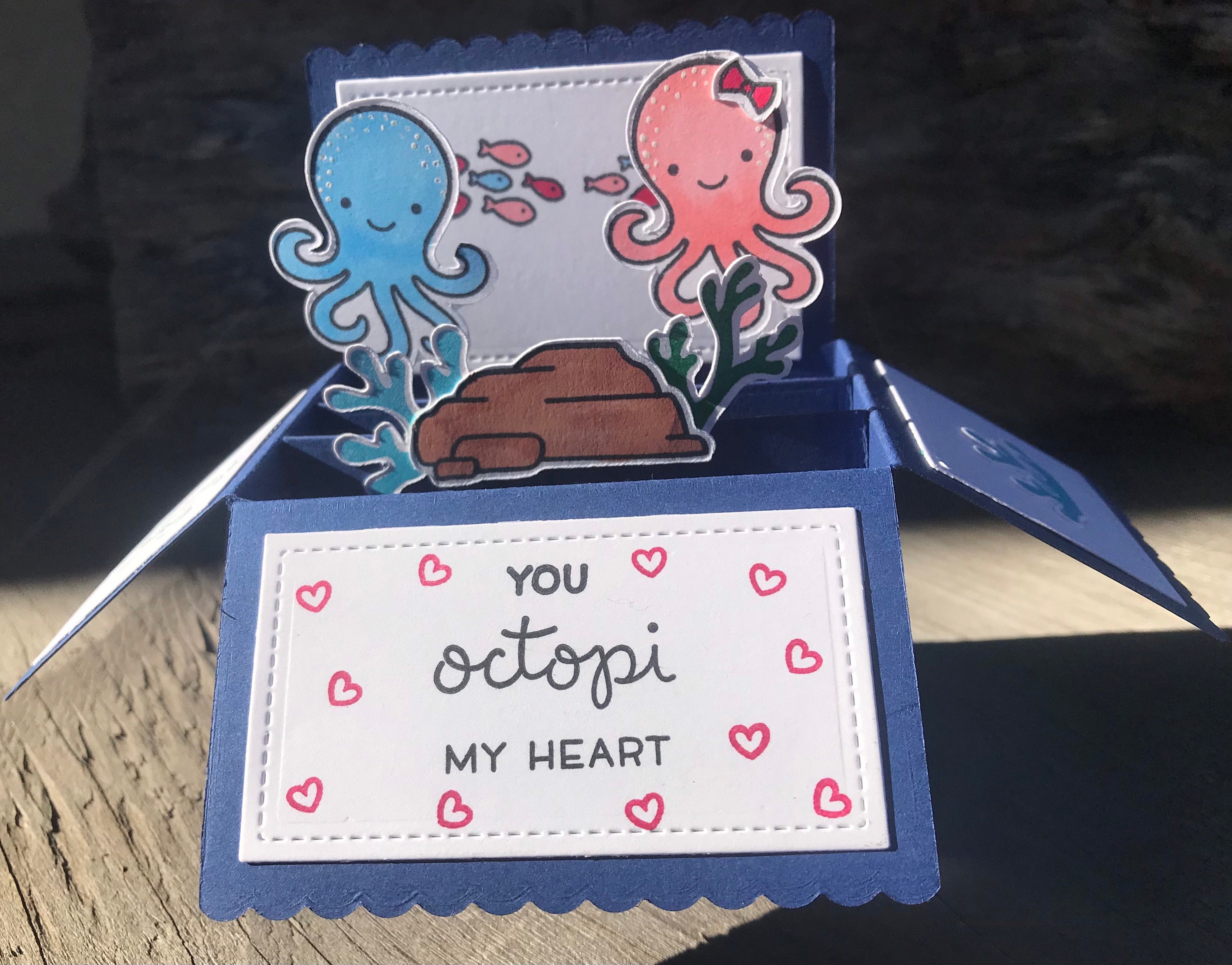 Valentines Cards Sea Creatures Folds Flat to Mail Whale Octopus Crab ...
