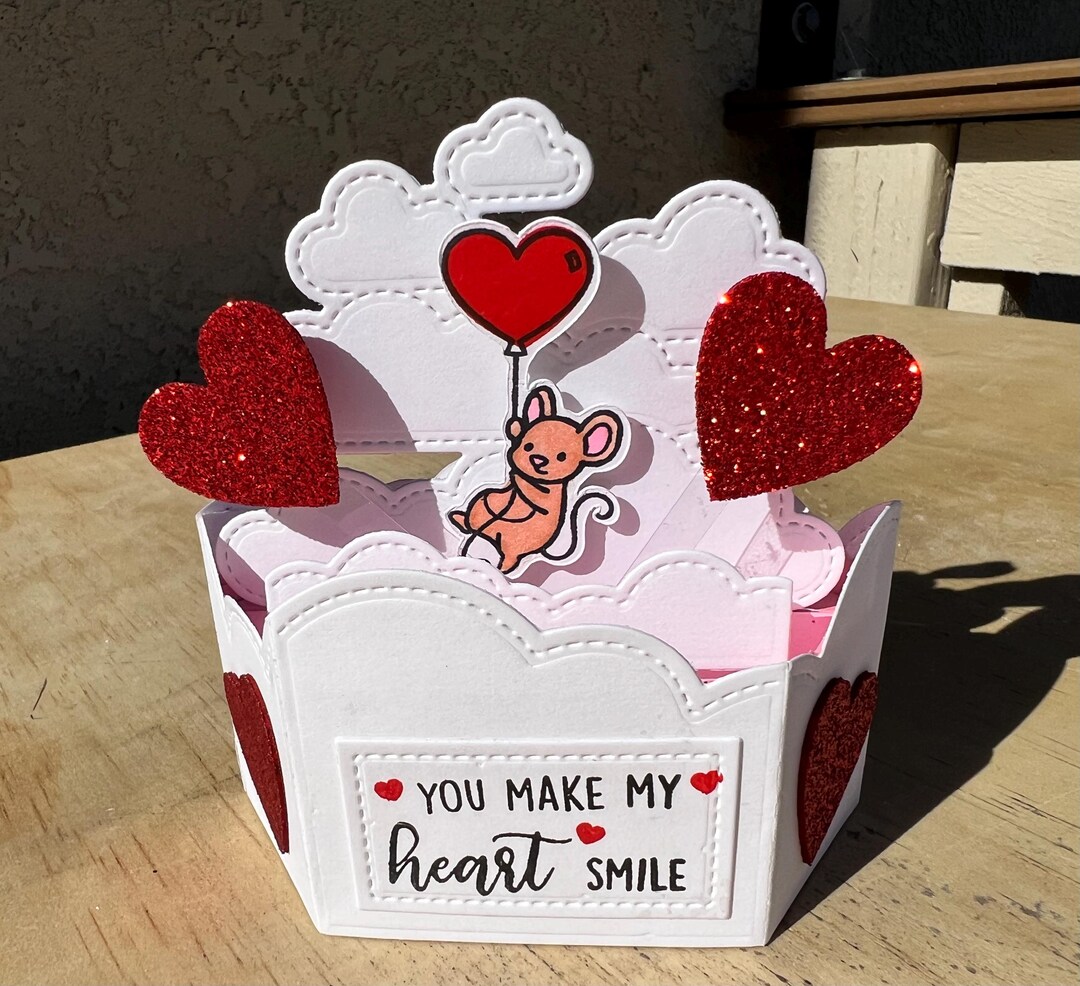 Mouse and Heart Card in a Box, Mouse Pop up Card Box, Birthday Card ...