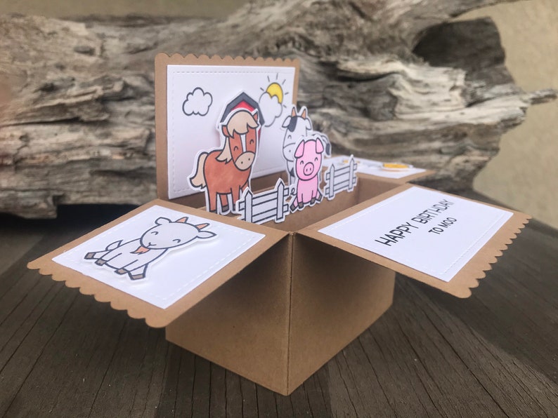 Farm Animals Card in a Box Farm Pop up Card Box Birthday - Etsy