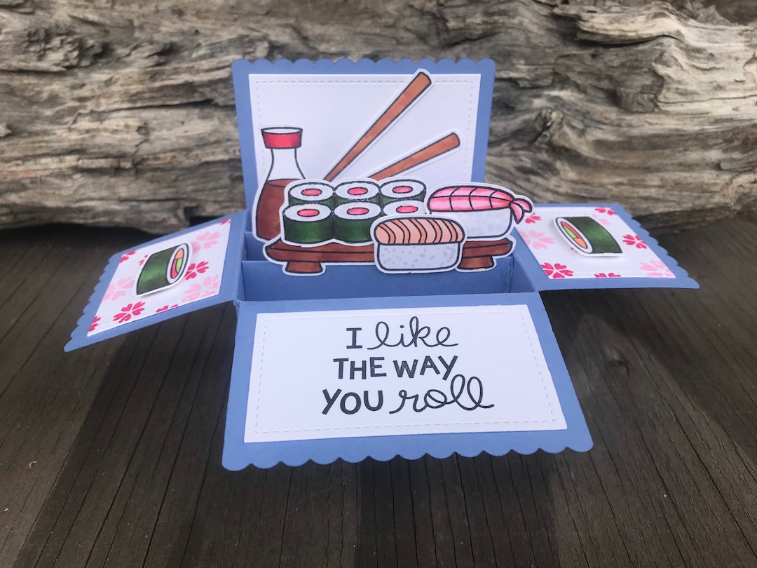 Sushi Card in a Box, Sushi Pop up Card Box, Birthday Card, Card Pop up ...