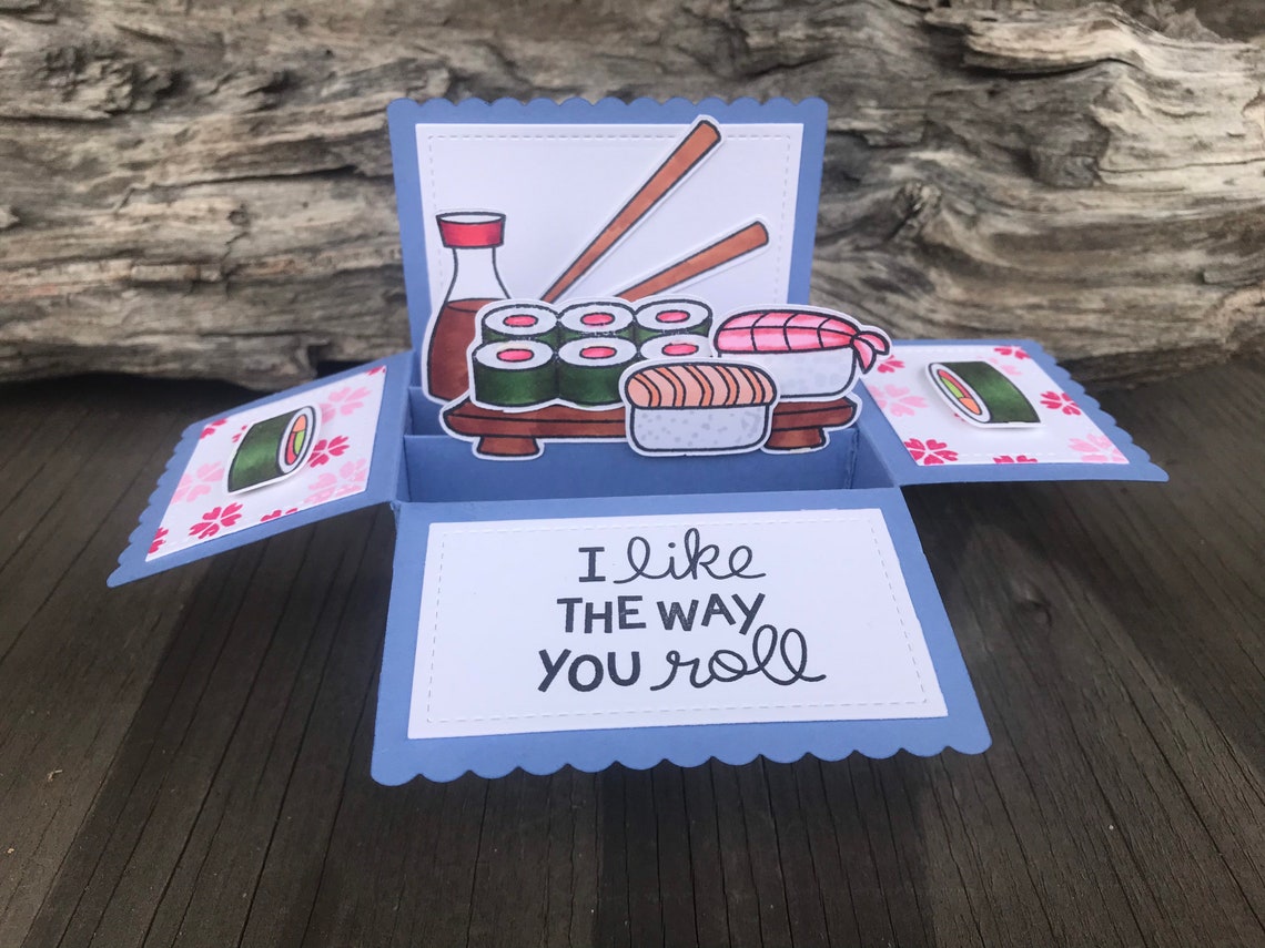 Sushi card in a box sushi pop up card box birthday card | Etsy