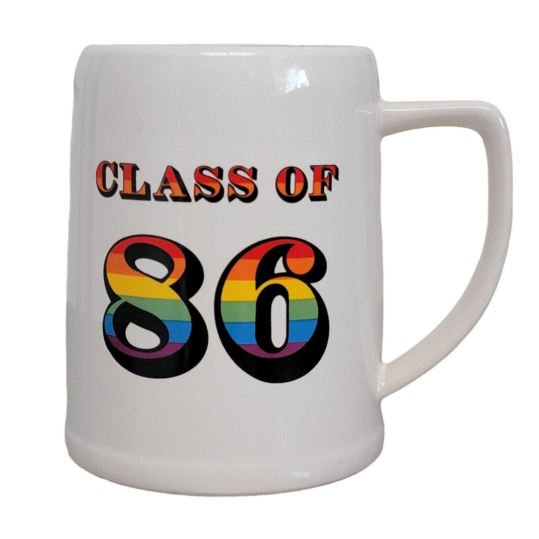VTG 80s Class of 86 Mug 20 Oz Papel White Multicolor Rainbow Ceramic ...