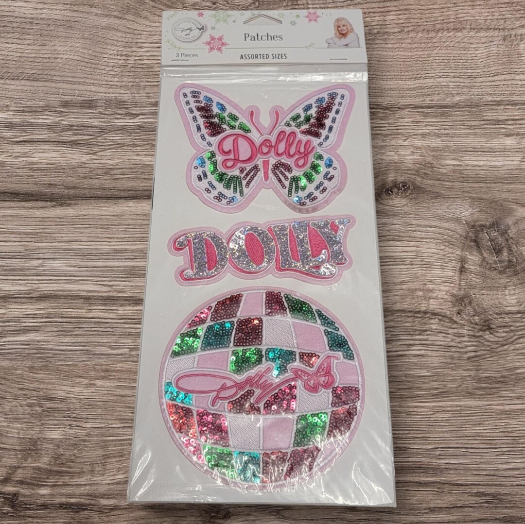 Dolly Parton Patches 3 Ct Butterfly Disco Ball Sequin Sewing Appliques Country Music Pink Green ...