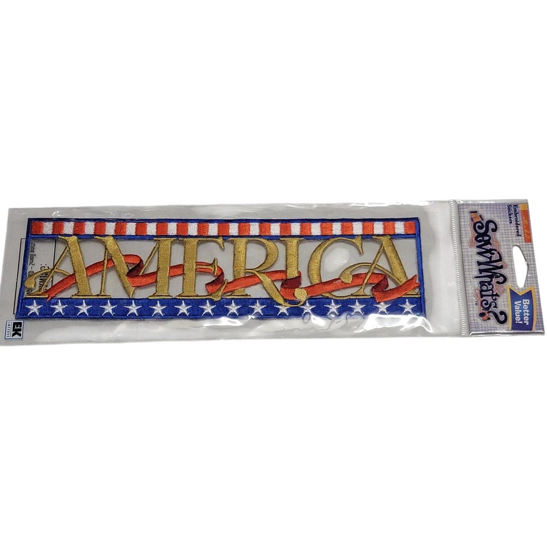 Sew Whats America Embroidered Sticker 2x8 Red White Blue Patriotic USA ...