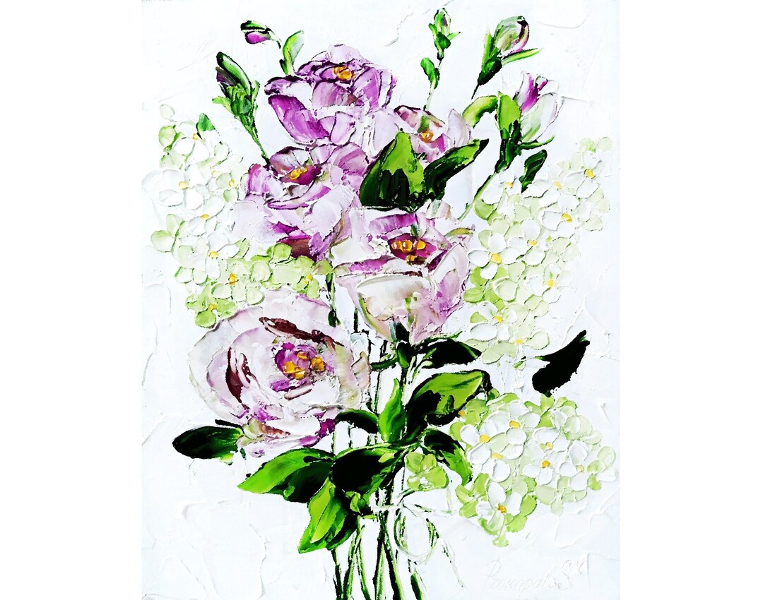 Lilac Painting Lisianthus Original Art Impasto Oil Painting 10x8 ...